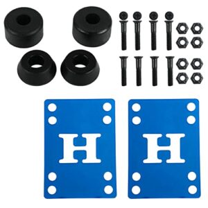 dime bag skateboard bushings (for 2 trucks) + blue riser pads and 1" phillips hardware (98a black)