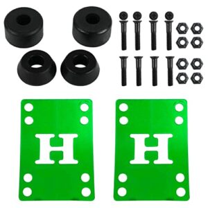 dime bag skateboard bushings (for 2 trucks) + green riser pads and 1" phillips hardware (98a black)