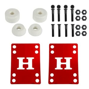 dime bag skateboard bushings (for 2 trucks) + red riser pads and 1" phillips hardware (95a white)