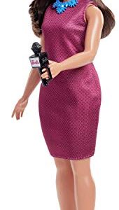 Barbie News Anchor Doll, Brunette Curvy Doll with Microphone, for 3 to 7 Year Olds