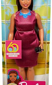 Barbie News Anchor Doll, Brunette Curvy Doll with Microphone, for 3 to 7 Year Olds