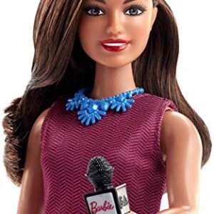 Barbie News Anchor Doll, Brunette Curvy Doll with Microphone, for 3 to 7 Year Olds