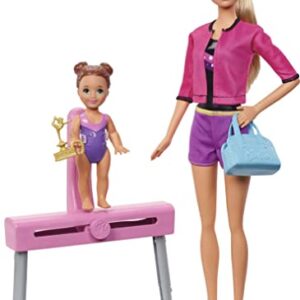 Barbie Gymnastics Coach Dolls & Playset with Coach Doll, Student Small Doll & Balance Beam with Clip & Sliding Mechanism