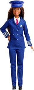 barbie pilot doll wearing uniform and hat, brunette petite doll for 3 to 7 year olds