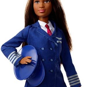 Barbie Pilot Doll Wearing Uniform and Hat, Brunette Petite Doll for 3 to 7 Year Olds