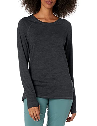 Amazon Essentials Women's Brushed Tech Stretch Long-Sleeve Crewneck Shirt (Available in Plus Size), Black/Space Dye, Medium