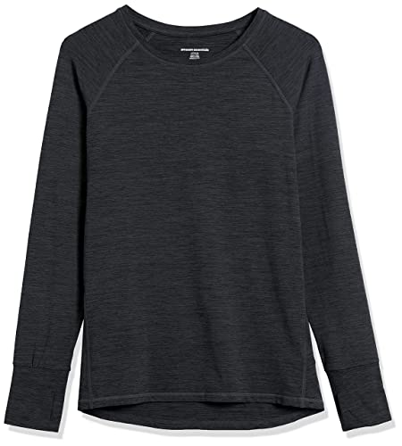 Amazon Essentials Women's Brushed Tech Stretch Long-Sleeve Crewneck Shirt (Available in Plus Size), Black/Space Dye, Medium