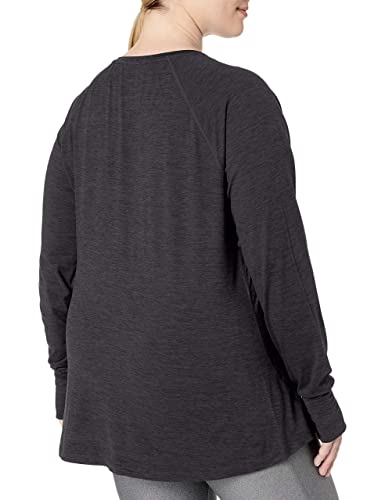 Amazon Essentials Women's Brushed Tech Stretch Long-Sleeve Crewneck Shirt (Available in Plus Size), Black/Space Dye, Medium