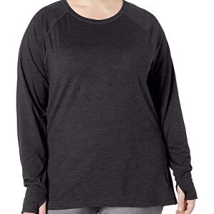 Amazon Essentials Women's Brushed Tech Stretch Long-Sleeve Crewneck Shirt (Available in Plus Size), Black/Space Dye, Medium