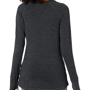 Amazon Essentials Women's Brushed Tech Stretch Long-Sleeve Crewneck Shirt (Available in Plus Size), Black/Space Dye, Medium