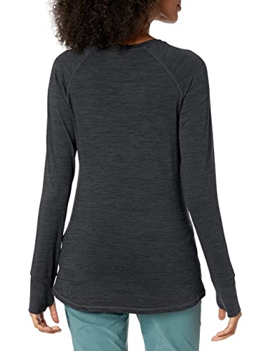 Amazon Essentials Women's Brushed Tech Stretch Long-Sleeve Crewneck Shirt (Available in Plus Size), Black/Space Dye, Medium