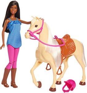 barbie doll, brunette, and horse, gift for 3 to 7 year olds