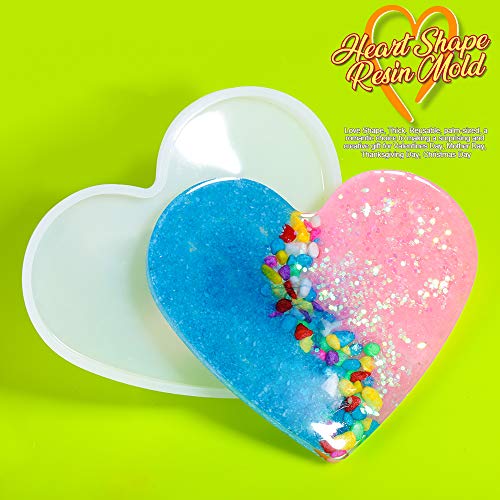 3 Pcs Large Resin Mold, LEOBRO Flexible Silicone Molds, Include Round, Rectangle, Heart Shaped Coaster Mold, Decorative Mold, Come with 20 Pcs Finger Cots, 1Pcs Tweezers