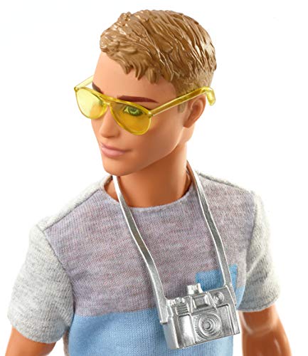 Barbie Ken Doll & 5 Travel-Themed Accessories, Includes Backpack that Opens & Closes, Fashion Doll with Dark Brown Hair