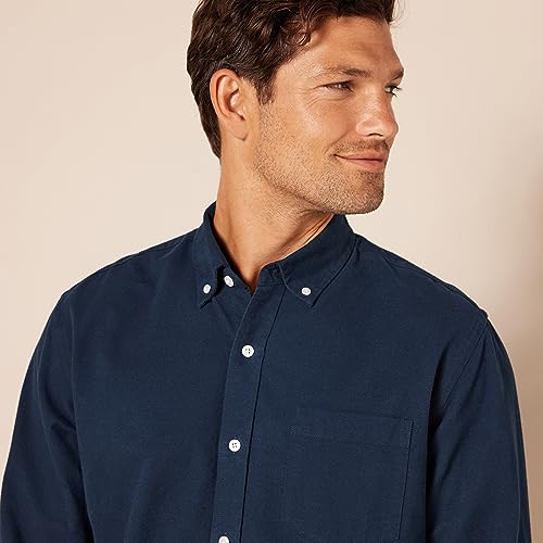 Amazon Essentials Men's Regular-Fit Long-Sleeve Pocket Oxford Shirt, Navy, Small