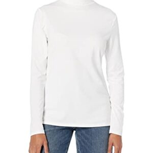 Amazon Essentials Women's Classic-Fit Long-Sleeve Mockneck Top (Available in Plus Size), White, Small