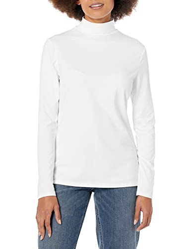 Amazon Essentials Women's Classic-Fit Long-Sleeve Mockneck Top (Available in Plus Size), White, Small