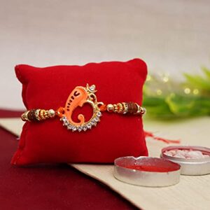 TIED RIBBONS Rakhi for Brother | Bhai Rakhi with Card | Roli Chawal Tika - Raksha bandhan Rakhi Bracelet for Brother Rakhi Thread | Rakhi for Bhaiya | Rakhi Gifts for Brother (Orange | Multi)