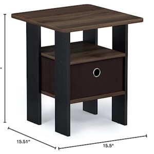 Furinno Andrey End Table / Side Table / Night Stand / Bedside Table with Bin Drawer, Columbia Walnut/Dark Brown,1-Pack, Center Bin