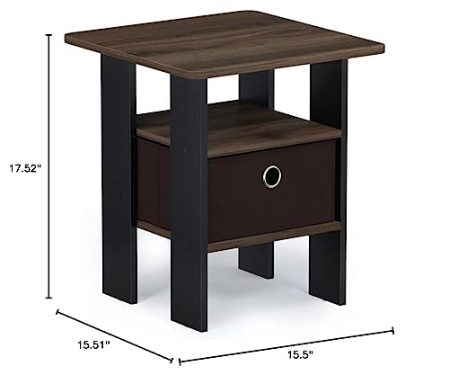 Furinno Andrey End Table / Side Table / Night Stand / Bedside Table with Bin Drawer, Columbia Walnut/Dark Brown,1-Pack, Center Bin