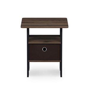 Furinno Andrey End Table / Side Table / Night Stand / Bedside Table with Bin Drawer, Columbia Walnut/Dark Brown,1-Pack, Center Bin