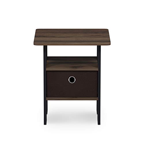 Furinno Andrey End Table / Side Table / Night Stand / Bedside Table with Bin Drawer, Columbia Walnut/Dark Brown,1-Pack, Center Bin