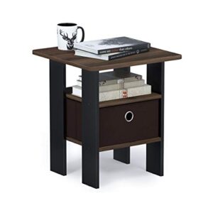 Furinno Andrey End Table / Side Table / Night Stand / Bedside Table with Bin Drawer, Columbia Walnut/Dark Brown,1-Pack, Center Bin