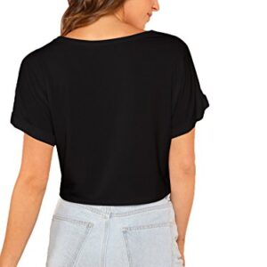 SweatyRocks Women's Casual Round Neck Short Sleeve Soild Basic Crop Top T-Shirt Black X-Small