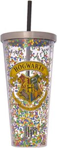 spoontiques hogwarts glitter cup w/straw