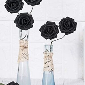 MACTING Black Roses Artificial Flowers, 30pcs Real Touch Fake Foam Roses for DIY Bouquets Wedding Party Baby Shower Home Decoration (Black)