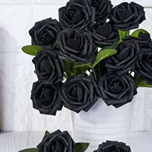 MACTING Black Roses Artificial Flowers, 30pcs Real Touch Fake Foam Roses for DIY Bouquets Wedding Party Baby Shower Home Decoration (Black)