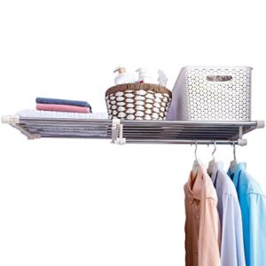 hershii closet tension shelf expandable telescopic rod heavy duty clothes hanging rail adjustable diy storage organizer shoe rack for garage bathroom kitchen bedroom