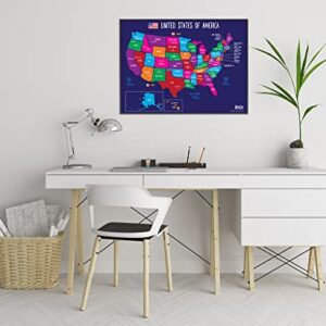 Safety Magnets Map of USA 50 States with Capitals Poster - Laminated, 17 x 22 inches - Colorful Complete Map of United States for Children - North America, US Wall Map - Classroom & Homeschool