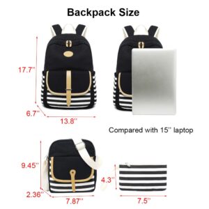 FLYMEI Cute Backpack for Girls, Lightweight Canvas Backpack for Girls/Boys, 15.6 Inch Laptop Backpack for Men, Durable Women Cute Backpack, Waterproof Black Bookbags for Teens