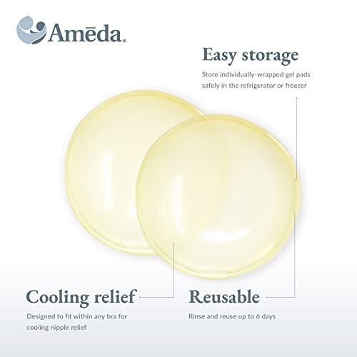 Ameda ComfortGel Nipple Gel Soothing Nursing Pads, Breast Pads Nipple Therapy, Breastfeeding Supplies, Reusable Cooling Relief HydroGel Pads, 2 Pair (4 Count)