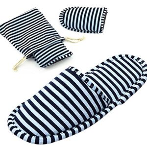 Non-Disposable Travel Slippers Portable Sandals Cotton Spa Hotel Slippers Guest Room Indoor House Slippers Flight Slippers Anti-Skid Foldable Camping Slippers Shoes Footwear Dark Blue