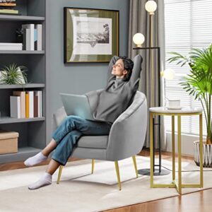 Yaheetech Velvet Accent Chair, Modern Soft Living Room Chair with Gold Metal Legs, Tufted Accent Armchair for Bedroom/Office/Guest Room, Gray