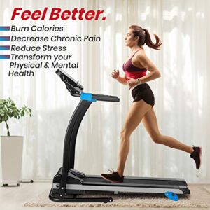 SereneLife Smart Digital Manual Incline Treadmill - Slim Folding Electric 2.5 HP Indoor Home Foldable Fitness Exercise Running Machine with Downloadable App, MP3 Player, Safety Key -SLFTRD25