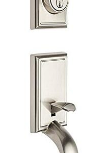 TOGU Single Cylinder Front Door Handleset with Lever Handle in Satin Nickel,Contemporary Entry Door Lockset for Home Exterior Doors