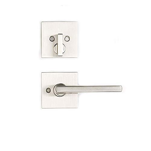 TOGU Single Cylinder Front Door Handleset with Lever Handle in Satin Nickel,Contemporary Entry Door Lockset for Home Exterior Doors