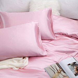 Vonty Satin Sheets Twin Silky Soft Satin Bed Sheets Pink Satin Sheet Set, 1 Deep Pocket Fitted Sheet + 1 Flat Sheet + 1 Pillowcases