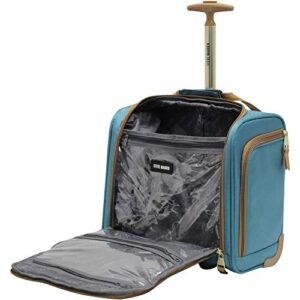 Steve Madden Designer 15 Inch Carry on Suitcase- Small Weekender Overnight Business Travel Luggage- Lightweight 2- Rolling Spinner Wheels Under Seat Bag for Women (Harlo Teal Blue)