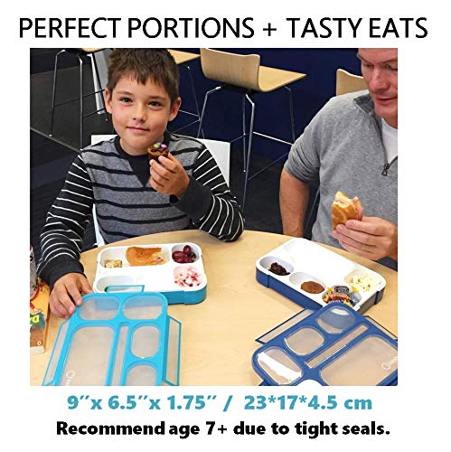 Bento-Box Lunch Boxes for Kids, Boys, Adults. Leakproof Lunch Set, Bentoboxes for School or Work. Portion Containers. BPA Free. 6 Compartments. Fork & Spoon. Blue & Navy Blue Large