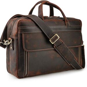 vintage genuine leather briefcase for men 17 inch laptop computer case business travel work messenger cross body shoulder bags, brown