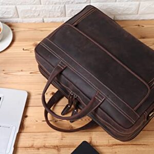 Vintage Genuine Leather Briefcase for Men 17 Inch Laptop Computer Case Business Travel Work Messenger Cross Body Shoulder Bags, Brown