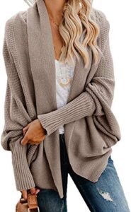 mafulus women's cardigan sweaters oversized chunky knit kimono slouchy wrap batwing open front outwear coat khaki