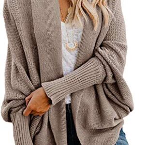 Mafulus Women's Cardigan Sweaters Oversized Chunky Knit Kimono Slouchy Wrap Batwing Open Front Outwear Coat Khaki