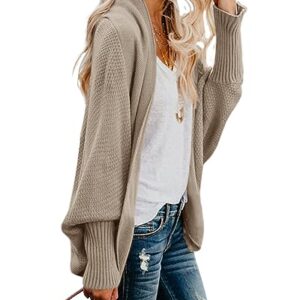 Mafulus Women's Cardigan Sweaters Oversized Chunky Knit Kimono Slouchy Wrap Batwing Open Front Outwear Coat Khaki