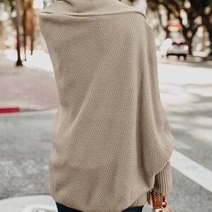 Mafulus Women's Cardigan Sweaters Oversized Chunky Knit Kimono Slouchy Wrap Batwing Open Front Outwear Coat Khaki