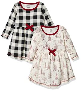 touched by nature girls, toddler, baby and womens organic cotton short-sleeve and long-sleeve dresses, winter woodland long sleeve, 3-6 months